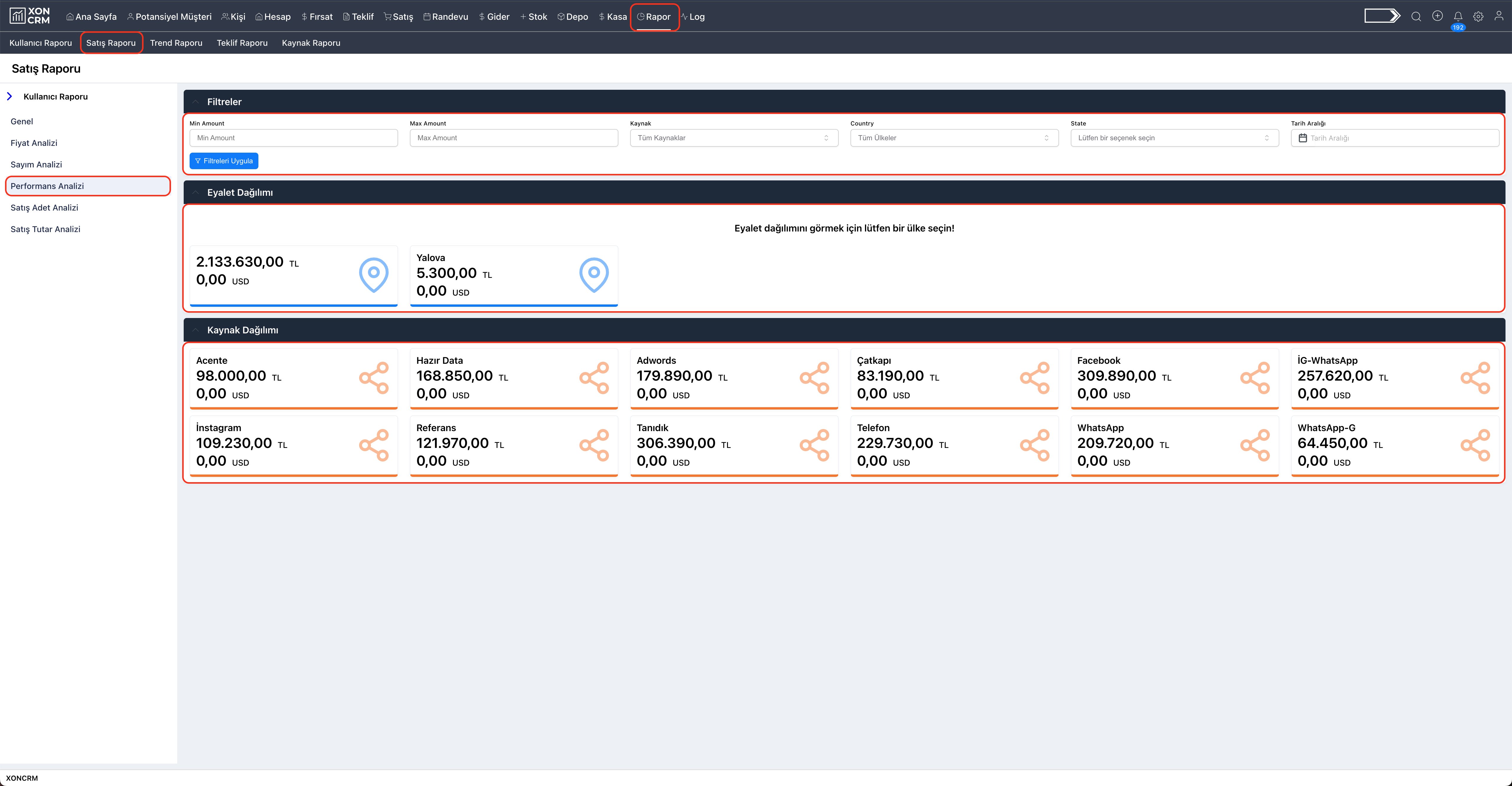 Performans Analizi Sayfası Nasıl Görüntülenir? - XON CRM Support